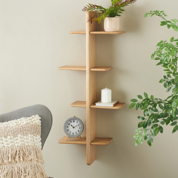 Natural Wood 4-Tier Floating Wall Shelf | Kirklands Home