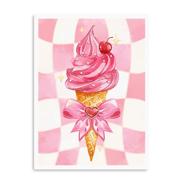 Pink Ice Cream Checker Kids Canvas Print, 18x24 | Kirklands Home