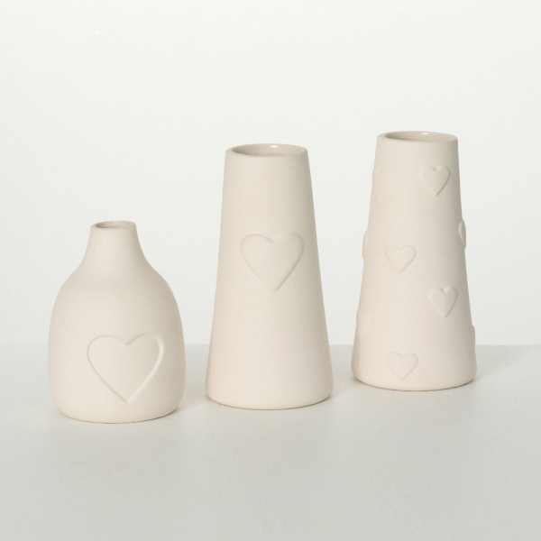 Ivory Stoneware Heart Vases, Set of 3 | Kirklands Home