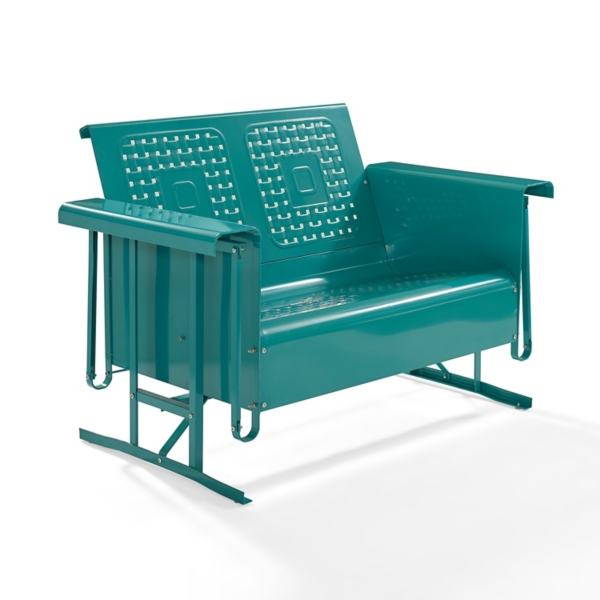 Turquoise Metal Retro Outdoor Loveseat Glider | Kirklands Home