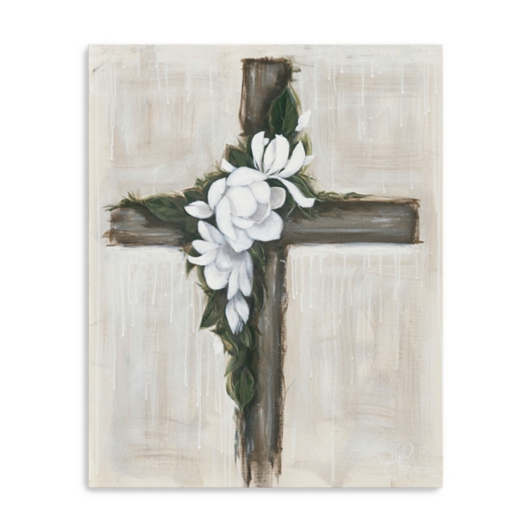 Magnolia Flowered Cross Canvas Art Print | Kirklands Home