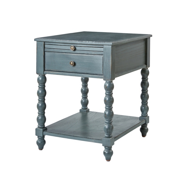Erica Distressed Blue Wood Spindle End Table | Kirklands Home