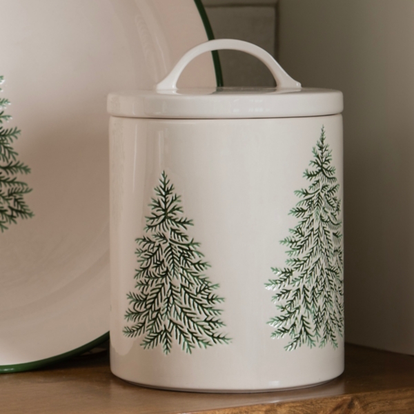 Evergreen Trees Embossed Canister | Kirklands Home