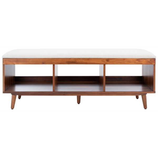 Cream Linen Norma Open Shelf Wood Bench | Kirklands Home
