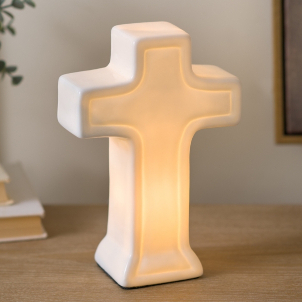 Ivory Ceramic Cross Tabletop Night Light | Kirklands Home