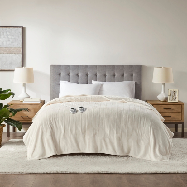 Serta Cream Plush Heated Queen Blanket | Kirklands Home